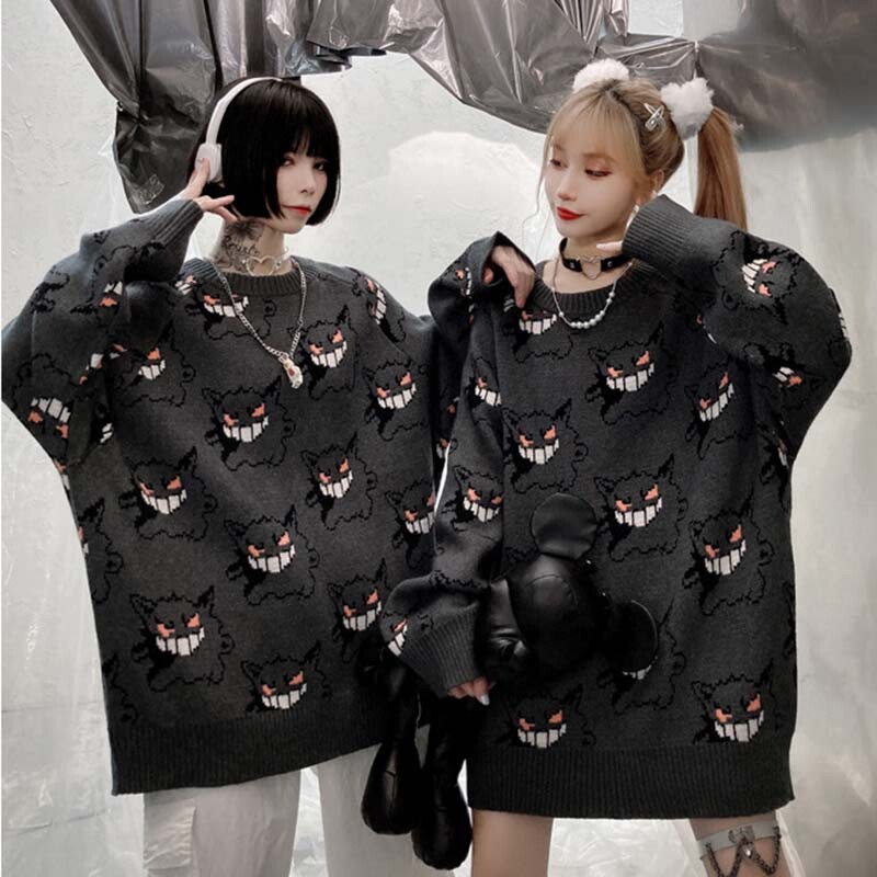 Harajuku Gengar Jacquard Sweater Knit Pullover Tops Anime Sweaters Men ...