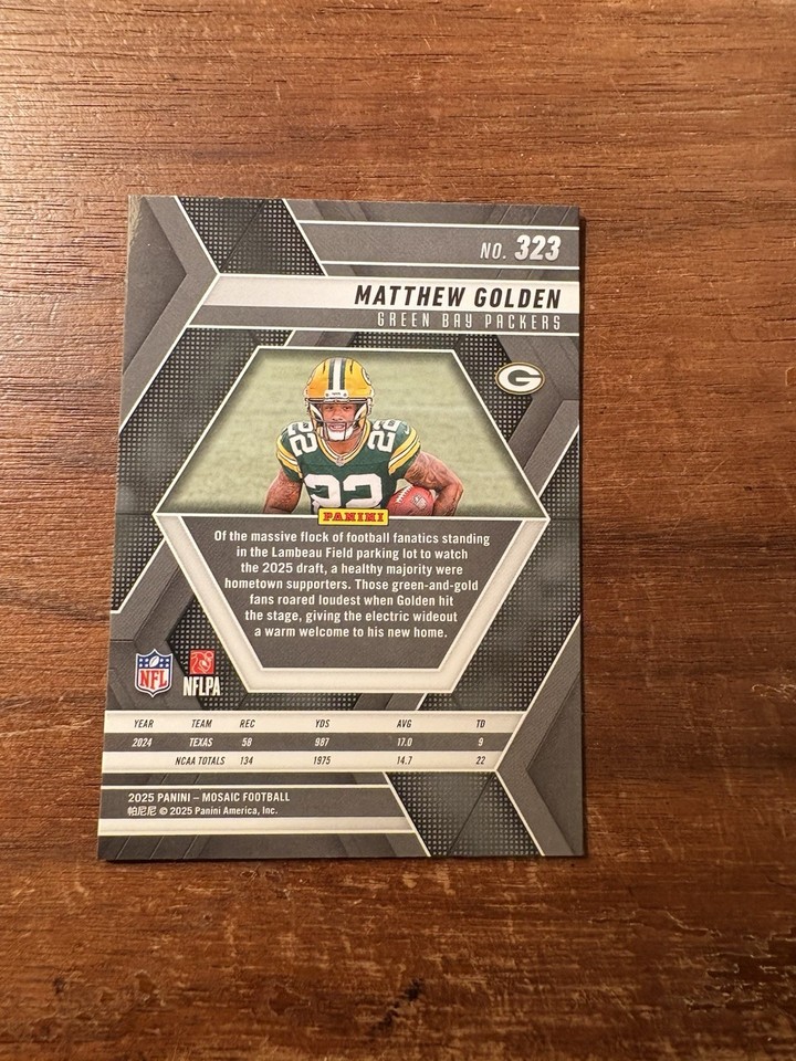 2025 Panini Mosaic Matthew Golden Rookie RC #323 Green Bay Packers ...