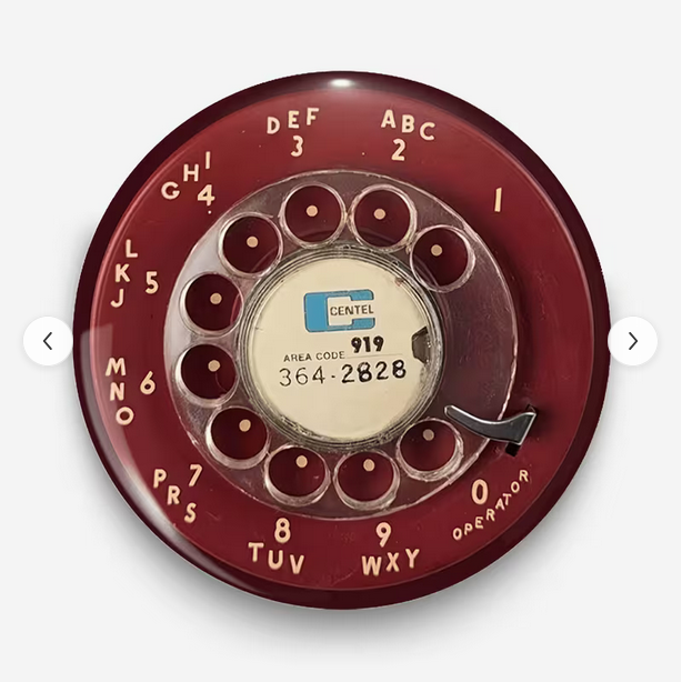 WOMAN'S PIN VINTAGE TELEPHONE DIAL NUMBERS OLD FASHION RED ROTARY PHONE ...