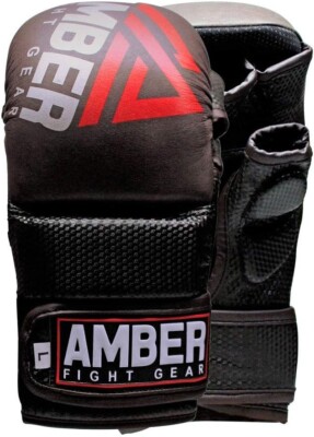Amber Contender Sparring MMA Gloves, Real Leather Hybrid Grappling ...
