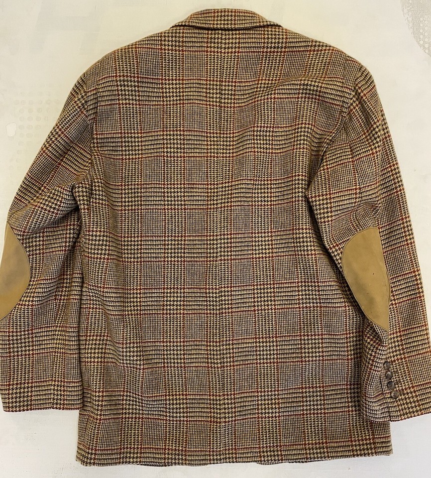 Faconnable Made in Italy Vintage Leather Trim Wool Check Tweed 3-Button ...