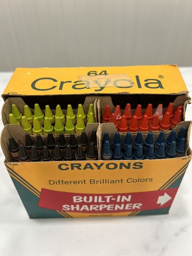 Vintage 70s Crayola Crayons 64 Built In Sharpener USA Retired Colors ...