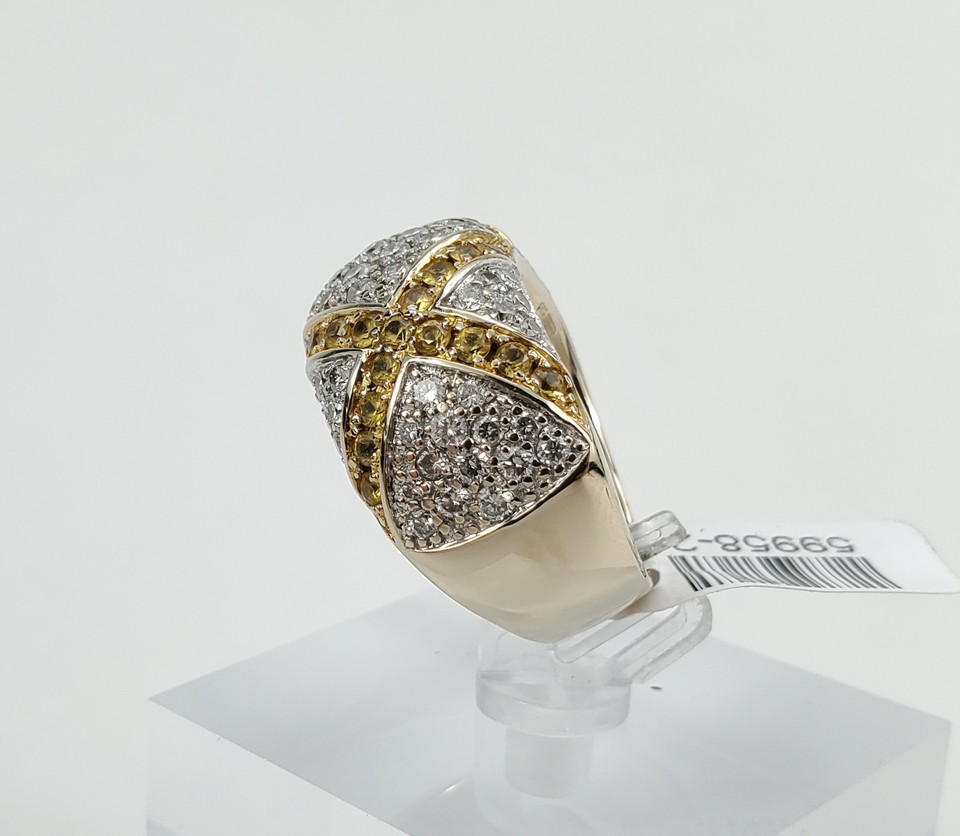 18k MultiTone Gold 2.16ct Yellow Sapphire Diamond Pave X Band Ring 6.75 ...