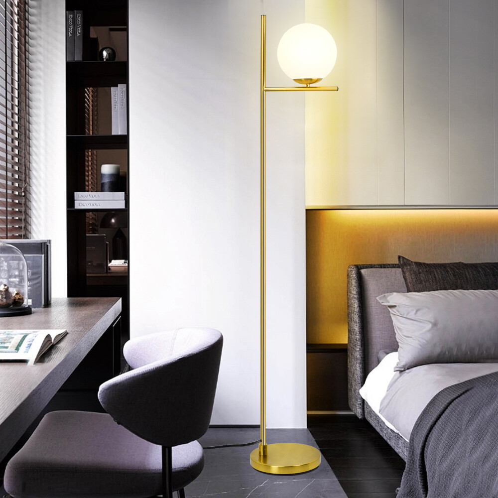 LED Frosted Glass Globe Standing Lamps 9W Gold Art deco Floor Lamp for ...