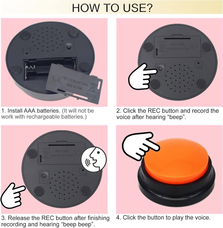 4x Talking Button Pet Recordable Speaking Button Dog Training ...