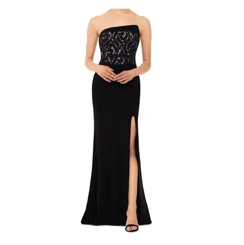Betsy & Adam Womens 4 Black Silver Asymmetrical Strapless Gown Dress ...