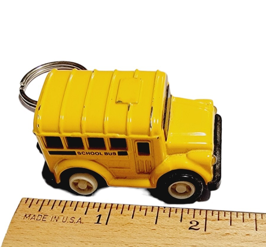 School Bus Keychain Yellow Moving Wheels Keyring Children's Driver Long ...