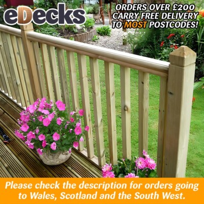 Traditional or Colonial Pressure Treated Garden Decking Spindles 32mm x ...