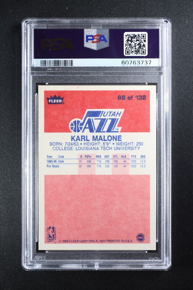 1986-87 Fleer Basketball #68 Karl Malone Rookie Card RC PSA 8 Near Mint ...