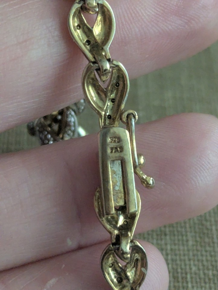 Vintage Sterling Silver FAS 925 Tennis Bracelet Vermeil Ribbon Link ...
