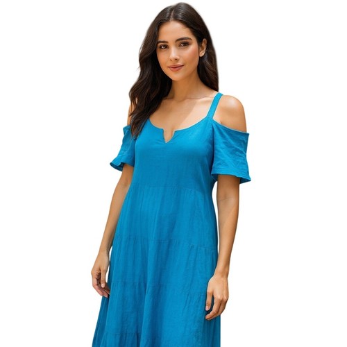 Cold Shoulder Maxi Dress Blue Tiered Sleeveless Casual Summer Sundress ...