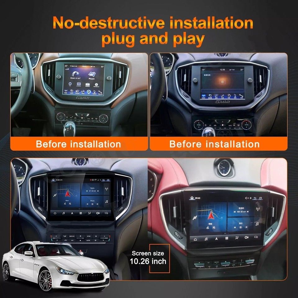 10.4" Car Radio Wireless Android CarPlay 4+64GB For Maserati Ghibli ...