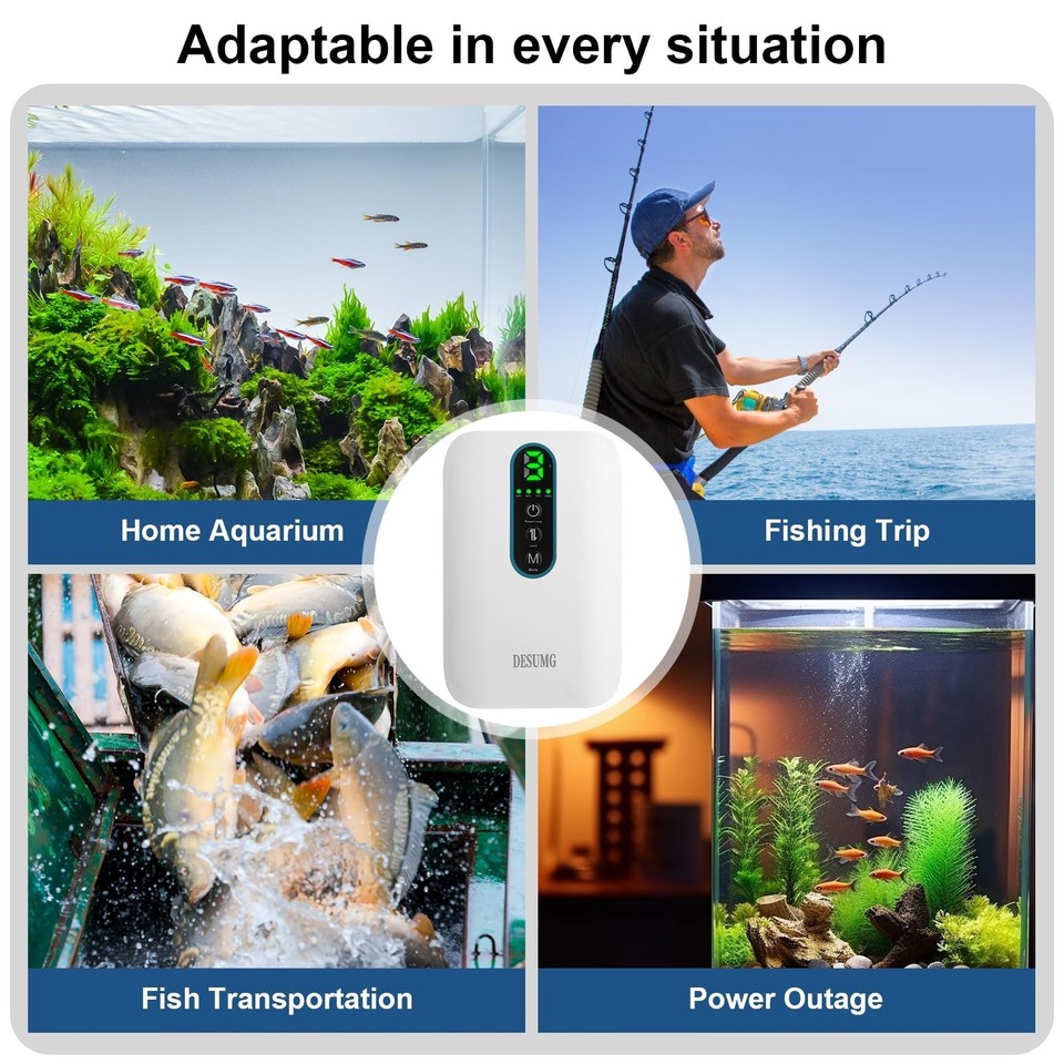 Rechargeable Aquarium Air Pump Aerator, Portable Battery Powered Fish ...