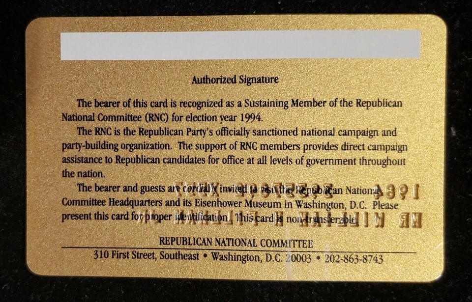 1994 Republican National Committee RNC Membership Card Sustaining ...