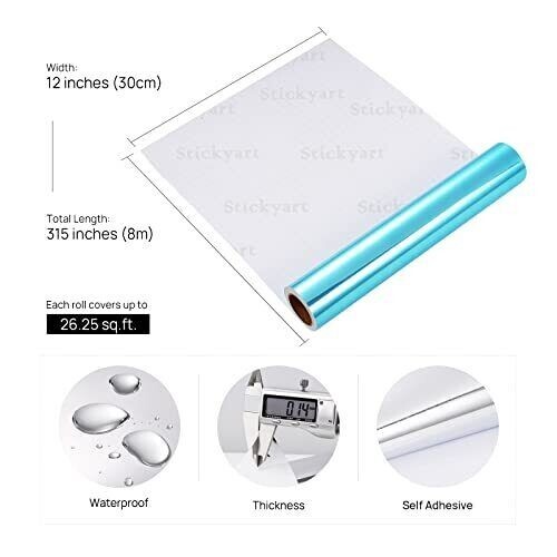 12"x315" Large Mirror Stickers, Flexible Mirror Sheets, Non Glass, Self ...