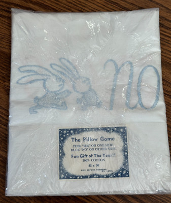 NOS The Pillow Game Pillowcase Fabric Yes & No Bunny Rabbits Novelty ...