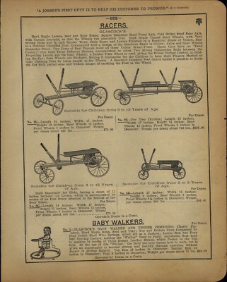 1908 PAPER AD Glascock Toy Sidewalk Road Racer Irish Mail Hand Car Star ...