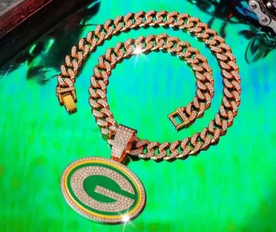 Green Bay Packers Fan Chain Iced out Team Necklace Gold diamond bling ...