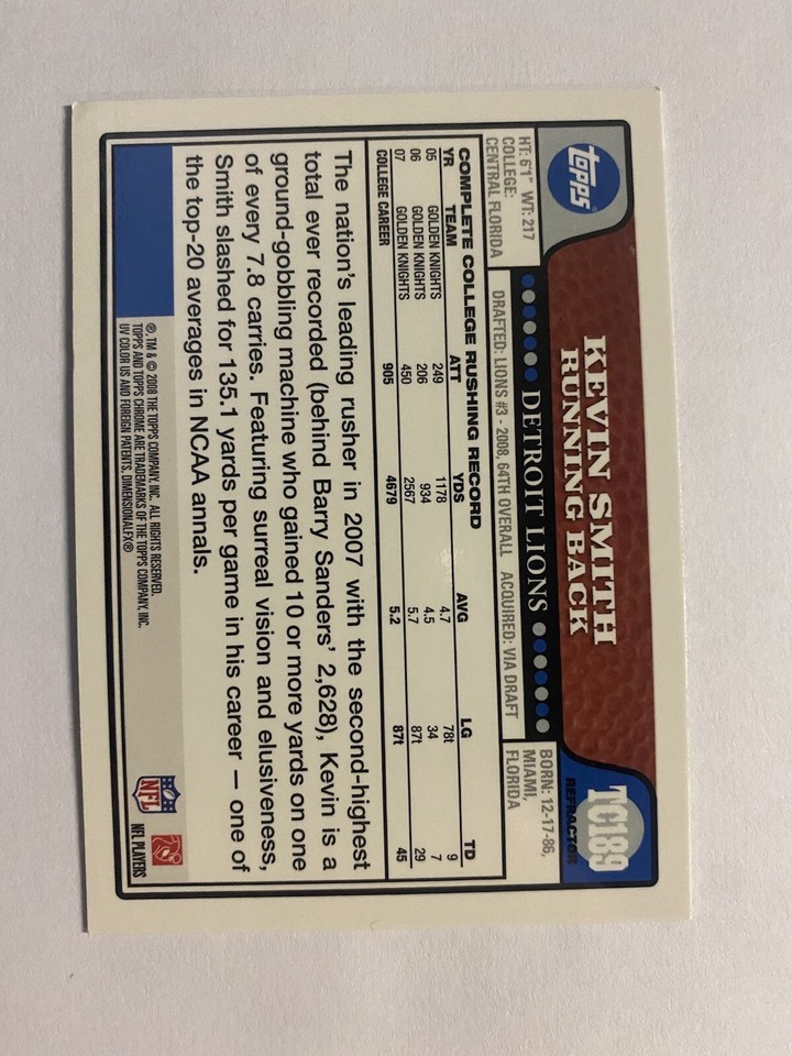 2008 Topps Chrome Refractor Kevin Smith RC #TC189 | eBay