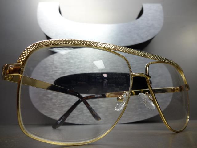 Men's CLASSIC VINTAGE RETRO Style Clear Lens EYE GLASSES Square Gold ...