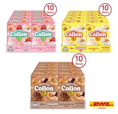 10,12 Pcs Glico Collon Biscuit Roll with Cream Chocolate Strawberry ...