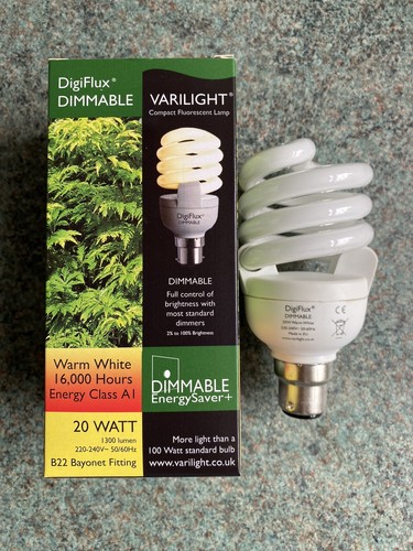 NEW ENERGY Saving DigiFlux Varilight YCA20D-B22 DIMMABLE CFL LIGHT BULB ...