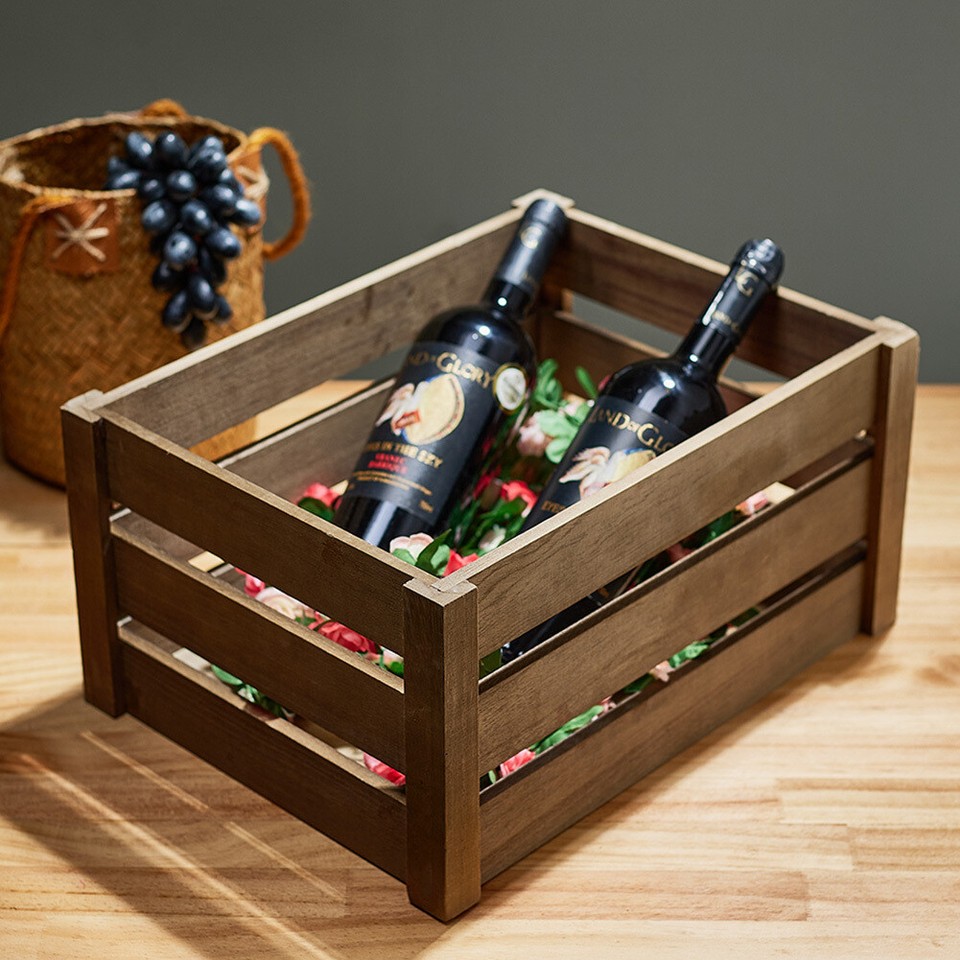 Wooden Crate Box Christmas Gift Hamper Slatted Storage Basket Fruit Veg ...