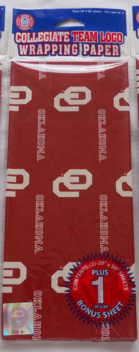Oklahoma Sooners OU Team Color Logo Wrapping Paper 3-30"X20" Sheets Per ...