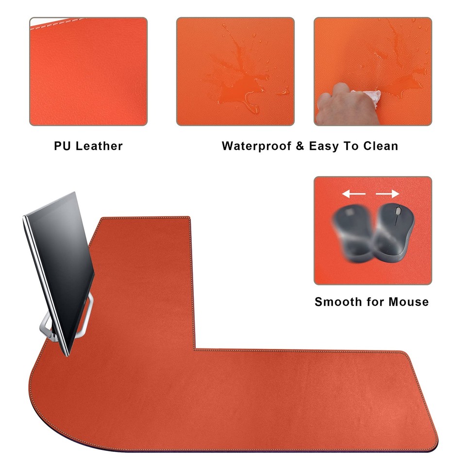 L-Shape Desk Mat, 46" x 46" x 16" Extra Large PU Leather Desk Pad ...