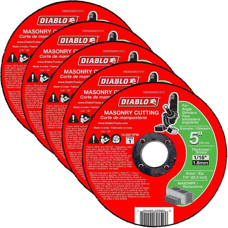 Diablo Genuine 5 Pack of 5 in. Masonry Cut Off Disc - Type 1 ...