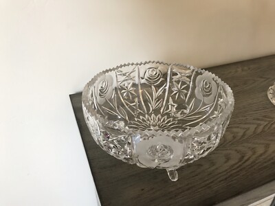 Vintage Bowl By Leonard Crystal Crystal Cut And Etched 9” Flower ...