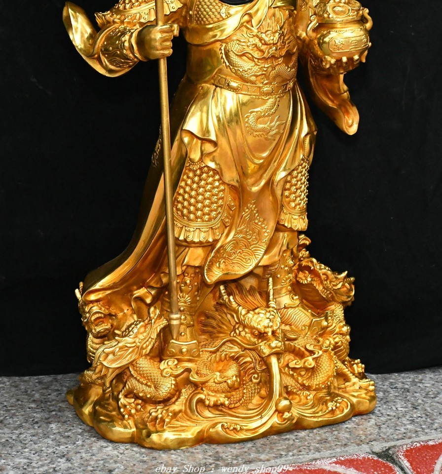 26.7"Old Chinese Dynasty Brass Dragon Beast Guan Gong Yu Warrior God ...