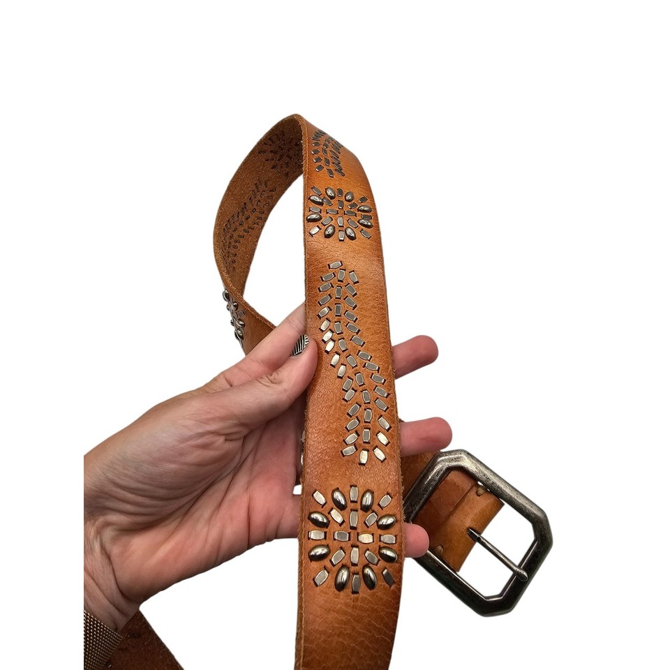 Womens leather Belt Thick BOHO hippy Gypsy Belt Studded Small Brown ...