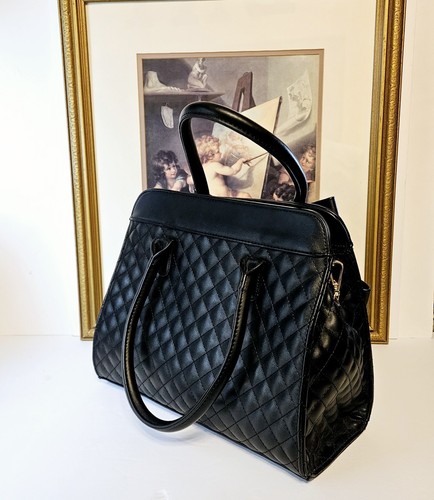 Scarleton Quilted Bow Purse – Black Vegan Leather Satchel, Girly Gift ...