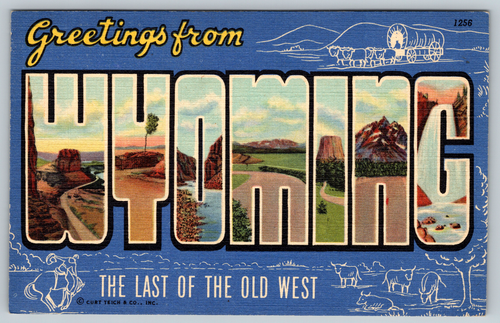 c1940s Linen Greetings From Wyoming Big Large Letter LL Postcard | eBay