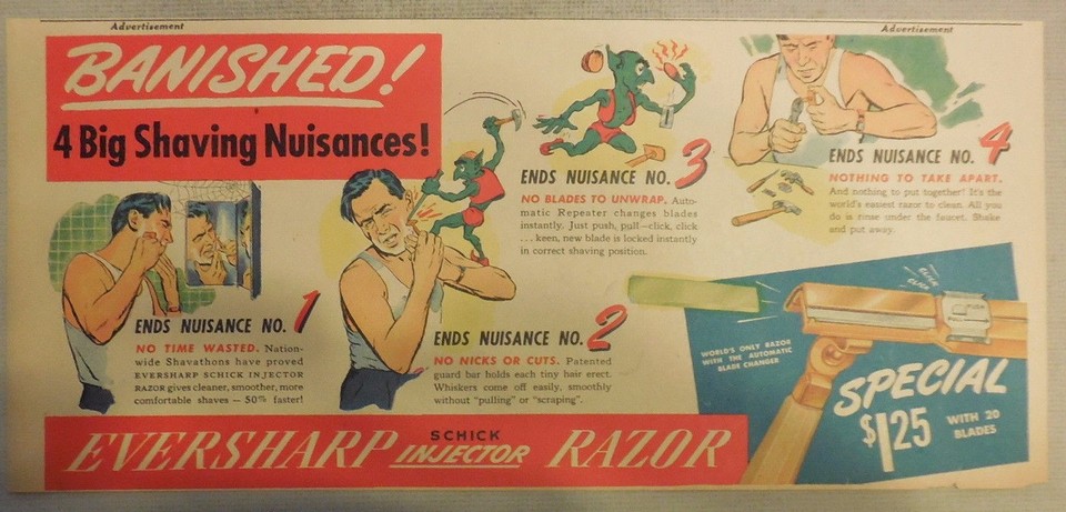 Schick Razor Ad: Banished 4 Big Shaving Nuisances from 1940's | eBay