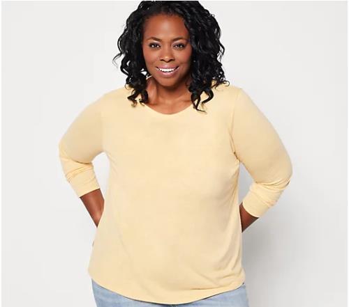 Candace Cameron Bure Soft Crew Neck Long-Sleeve Top (Zesty Yellow, 1X ...