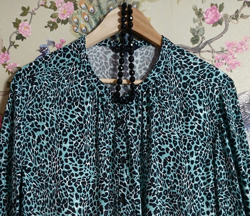 Vintage style teal black & white leopard print smock dress size 16 from ...