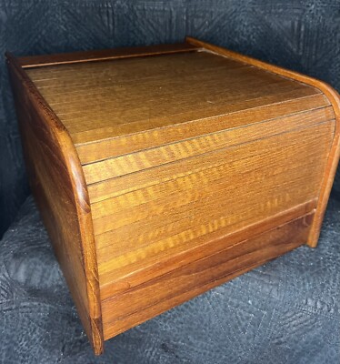 Vintage Mid Century Modern Teak Tech Roll Top Wood Storage Box Organizer Texas | eBay