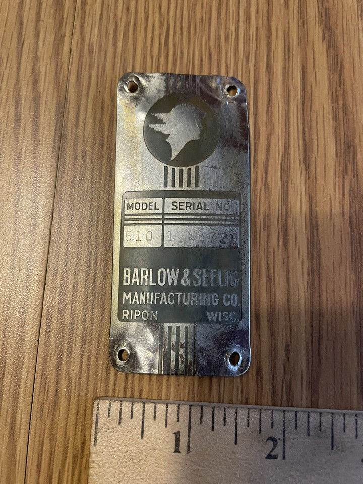 Nameplate From Vintage Barlow & Seelig Mfg Co SPEED QUEEN Washing ...