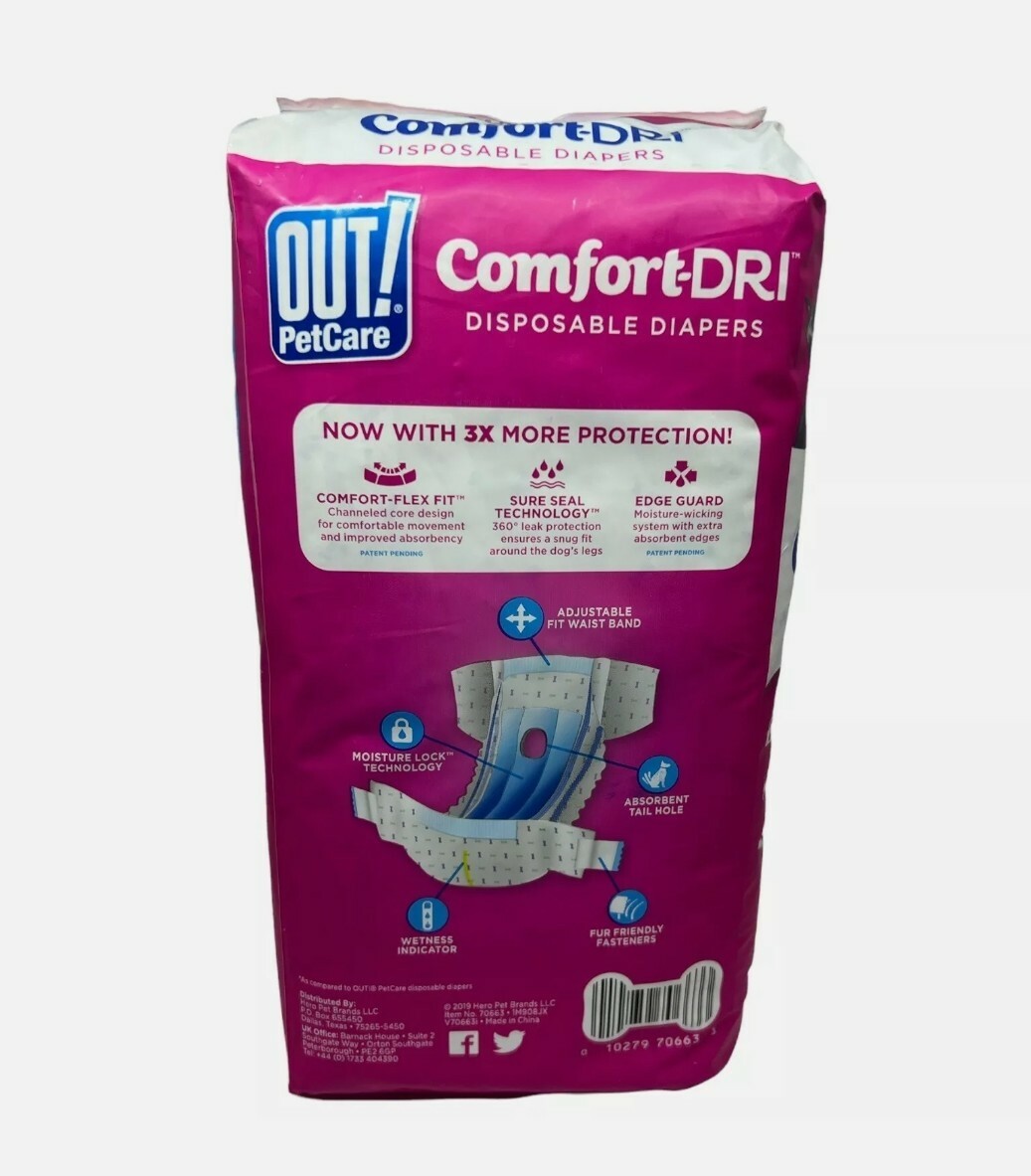 Out! Pet Care Comfort-Dri Disposable Diapers M/L Dogs 25-75 lbs. 14 ...