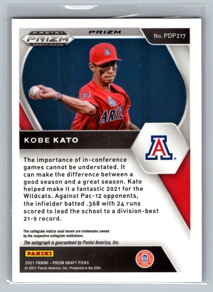 2021 Panini Prizm Draft Picks Kobe Kato Silver Auto #PDP217 Arizona ...