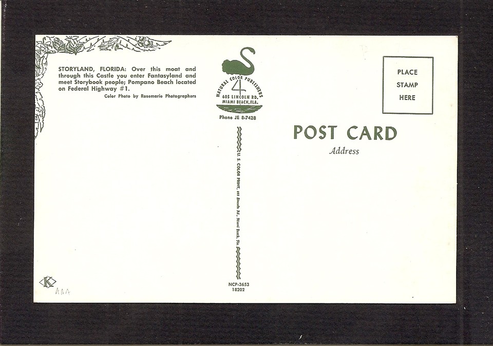 POSTCARD: STORYLAND, FLORIDA - AMUSEMENT PARK - POMPANO BEACH - MOAT ...