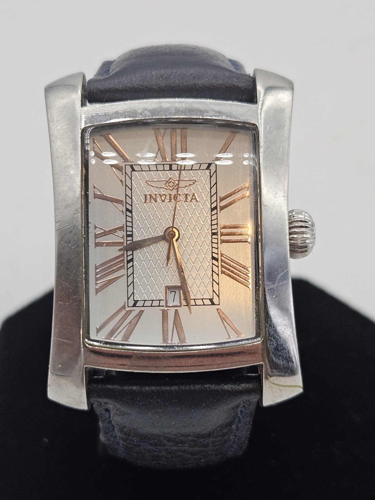 Invicta Model 2789 Tank Style Date Leather Band Roman Numerals As Is ...