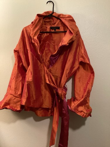 Xilingshi Janet Egan Jacket Wrap W/Tie, Sz XL, Orange/Fuscia, 100% Silk ...