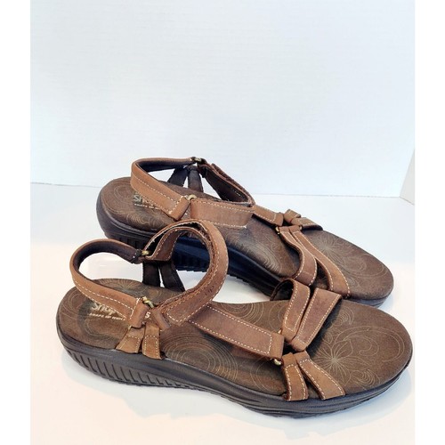 Skechers Shape Ups Women's Dark Brown 3 Point Ankle Strap Sandals Size ...