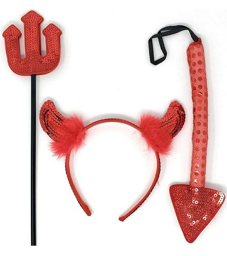 3 Piece Womens Devil Set - Headband, Pitchfork & Tail - Fancy Dress ...