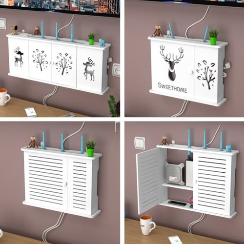 Large Wireless Wifi Router Shelf Storage Boxes Cable Power Plus Wire ...