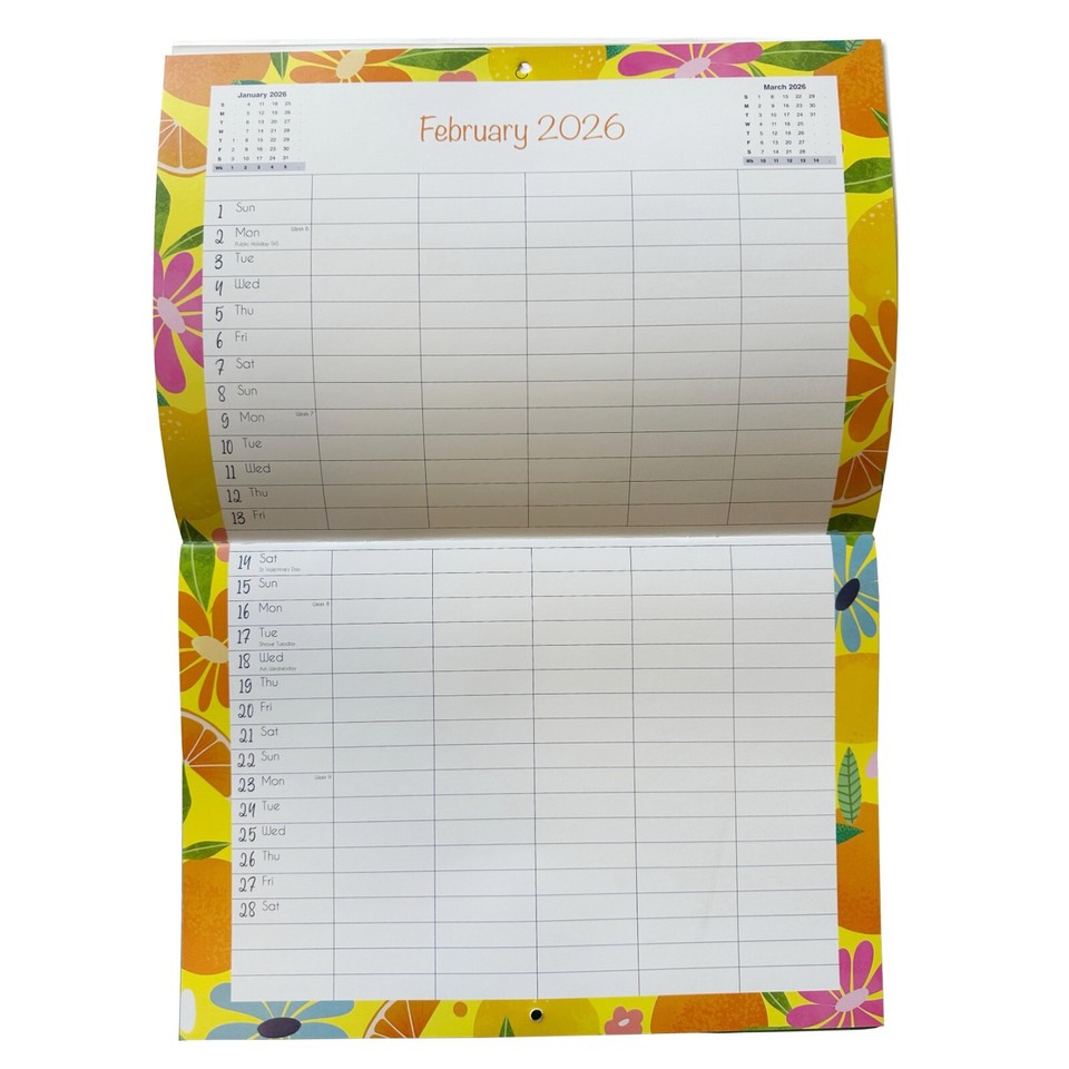 2026 Family Organiser 5 Columns Calendar Planner Month to View Fruits ...