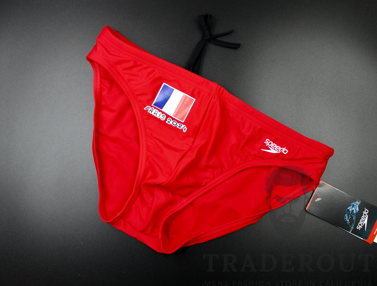 H.E.Arts France Flag logo custom print Speedo Men Red solar swim brief ...
